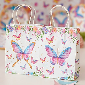 Butterfly Party Bags Pack of 16 – Printed Butterfly Gift Bags with Handles – Sturdy Butterfly Goodie Bags for Treats & Gifts | Stylish Butterfly Candy Bags, Ideal for Any Butterfly Themed Party