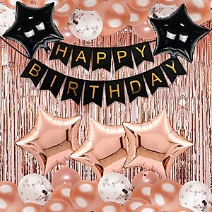 Party Propz Rubber Birthday Decorations Combo Banner With Confetti Balloons, Star Foil Balloons, Foil Curtain 1st 18Th 21st 25Th 50Th 60Th 30Th Decorations Rose Gold Decoration 68Pcs