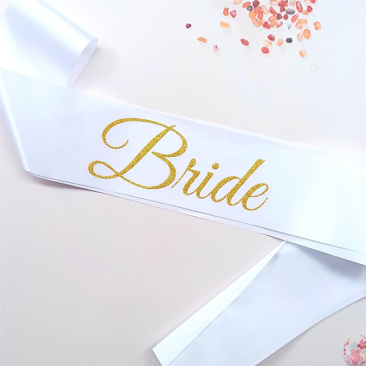 Magnusson's Garden Bride Sash, White and Gold Glitter Bachelorette Party Sash for Future Mrs, Bridal Shower Sash, In My Bride Era Wedding Party Decorations and Supplies