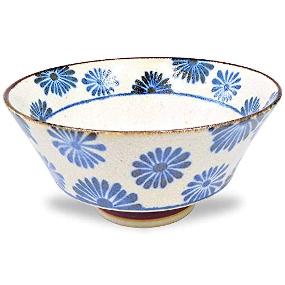 Mino Ware Japanese Ramen Bowl, Rice Noodle Soup Sarada Pasta, PAIKAJI Warp Donburi, 7.1 inch, Flower