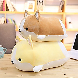 Levenkeness Corgi Dog Plush Pillow, Soft Cute Shiba Inu Akita Stuffed Animals Toy Gifts (Brown, 11.8 in)