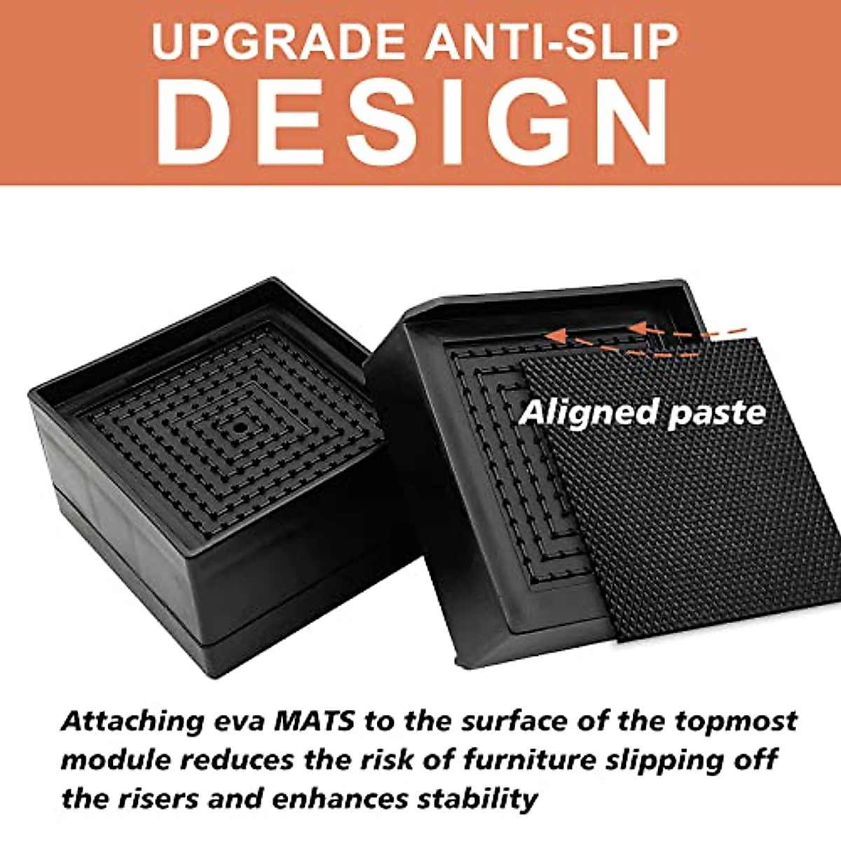 JONHWI Bed Risers, Furniture Raise Blocks, 3 inch Stilts Heavy Duty for Bed Couch Desk Sofa Table Lifts, Furniture Legs Lifters Support up to 1300 Lbs (Black, 8 Pack Set)