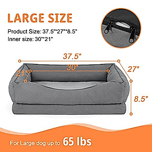 Dog Bed, Orthopedic Bolster Dog beds for Large Dogs, Egg Crate Foam Sofa with Removable Washable Bed Cover, Nonskid Bottom Couch, Pet Beds for Large&Extra Large Dogs