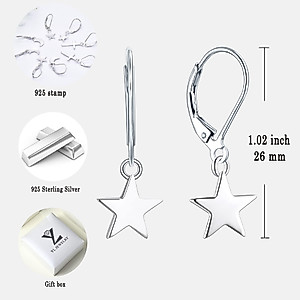 YL Star Earrings Sterling Silver Polished Dangle Drop Earrings Leverback Jewelry for Women
