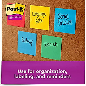 Post-it Super Sticky Notes, 3x3 in, 15 Pads, 2x the Sticking Power, Energy Boost, Bright Colors (Orange, Pink, Blue, Green), Recyclable (654-24SSAU-CP)