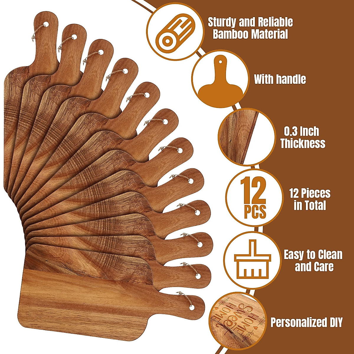 12 Packs Cutting Board Set Plain Chopping Board with Handles Large Serving Board Wooden Kitchen Cutting Board Bulk for Vegetables Meat Pizza Cheese Fruit Bread (15 x 7 Inch, Acacia Wood)