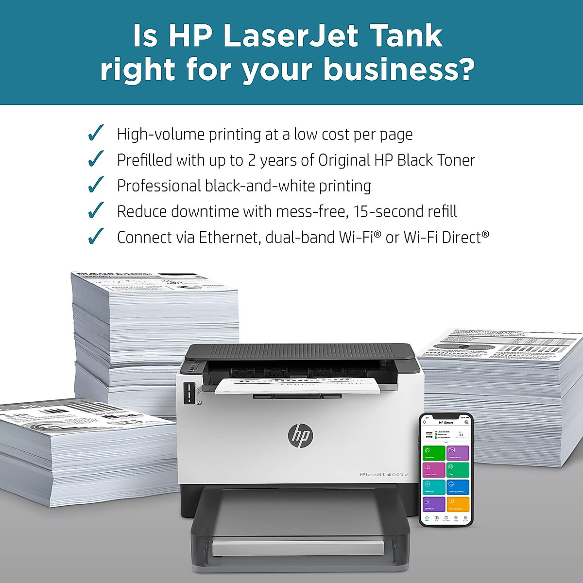HP Laserjet Tank 2504dw Wireless Black & White Printer Prefilled with Up to 2 Years of Original Toner (2R7F4A)