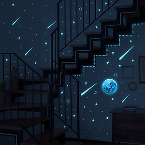 Glow in The Dark Stars for Ceiling - Glow in Moon and Stars Wall Decals for Bedroom,Starry Wall Decor for Baby Nursery Girls Boys Room