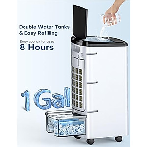 3-IN-1 TEMEIKE Swamp Cooler Air Conditioner, Evaporative Air Cooler w/ 4 Modes & 3 Speeds, 12H Timer & Remote & Dual Water Tank, 65° Oscillating Air Conditioner Portable for Bedroom