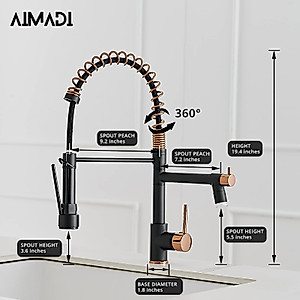 Matte Black Kitchen Faucet AIMADI - Commercial Kitchen Faucets Single Handle Single Hole Spring Rose Gold Kitchen Faucet with Pull Down Sprayer Black
