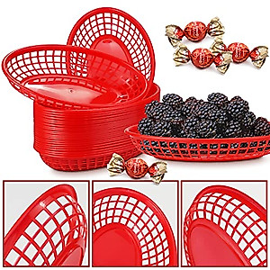 GothaBach 24 Pack Fast Food Baskets, Plastic Fast Food Restaurant Baskets, Bread Fry Baskets Serving Tray for Hot Dogs, Chicken, Burgers, Sandwiches, Fries (Red)