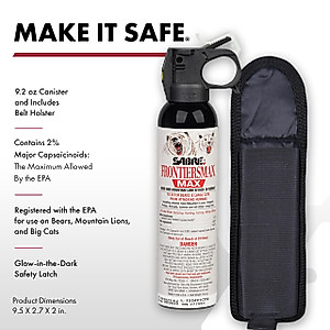 SABRE Frontiersman MAX 9.2 fl oz. Bear & Mountain Lion Attack Deterrent, Up to 40 ft Range, Contains 2% Major Capsaicinoids, Safer for You, Animals & The Environment, Glow-in-The-Dark Safety