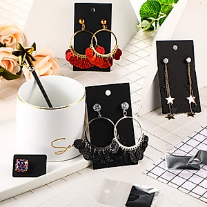 500 Set Earrings Display Card with Clear Resealable Bags, Earring Display Cards for Ear Studs for DIY (Black)