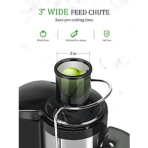 Healnitor 800W Centrifugal Juicer Machines Vegetable and Fruit with 3” Wide Chute, Juice Extractor with 2 Speeds, Easy to Clean, Anti-Drip, BPA Free