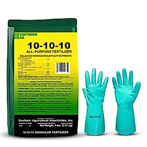 Southern Ag Fertilizer 10-10-10 - All-purpose Granular Fertilizer - organic fertilizer – Fertilizer for vegetable garden & Flowerbed Roses & Large Shrubs and Fruit Trees- Available with Premium Quality Centaurus AZ Gloves-5LB
