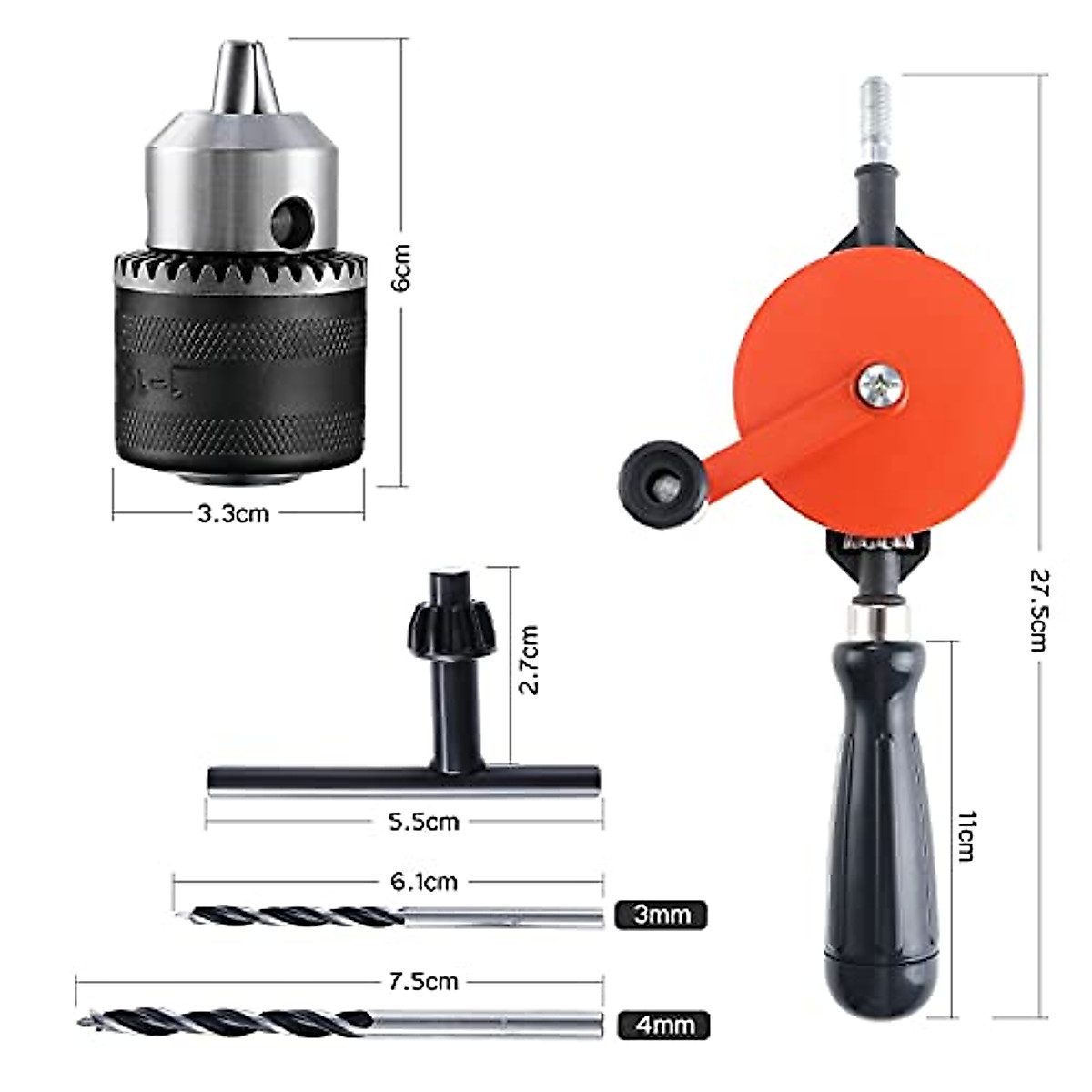OCR Hand Drill Manual Crank Drill 3/8 inch (1.5mm-10mm) Precision Chucks Hand Drill with 2Pcs Drill Bit Set for Wood Plastic Acrylic Circuit Board Punching