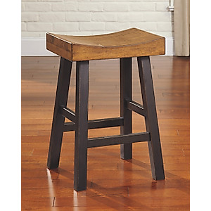 Signature Design by Ashley Glosco Farmhouse 25.5" Counter Height Saddle Barstool, 2 Count, Two-Tone Brown