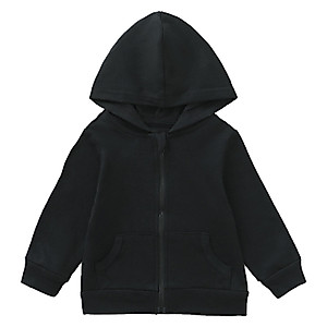 ROMPERINBOX Unisex Solid Baby Sweatshirts Hoodies, Lightweight Full Zip-up Jackets Coat 0-24 Months (Black, 3-6 Months)