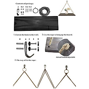 PENGKE Hanging Shelves Set of 2 Boho Wall Decor,Small Floating Window Hanging Plant Shelf,Rustic Wood Floating Storage Shelf for Bedroom Bathroom Living Room Kitchen,Wooden Bookshelf