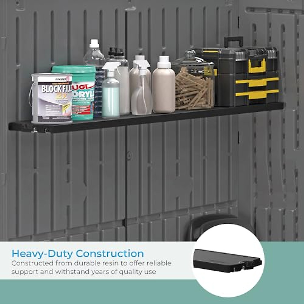 Suncast Horizontal and XL Vertical Shed Shelf Kit, Space-Saving Shelf for Outdoor Storage Sheds, 67" W x 10.25" D x 1.25" H, Black, BMSASHELFH2
