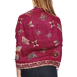 Sakkas 16126 - Liua Long Wide Woven Patterned Design Multi Colored Pashmina Shawl/Scarf - Fuchsia - OS