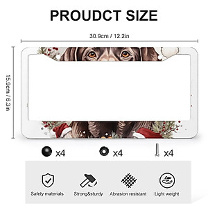 License Plate Frame Chocolate Lab Dog Watercolour Santa Hat License Plate Frames Cover Holders 2 Pieces Merry Christmas Cute Animals Aluminum Metal License Plate Frames for Men/Women 6.3" X 12.3"