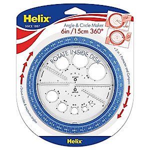 Helix Angle and Circle Maker with Integrated Circle Templates, 360 Degree, 6 Inch / 15cm, Assorted Colors (36002)
