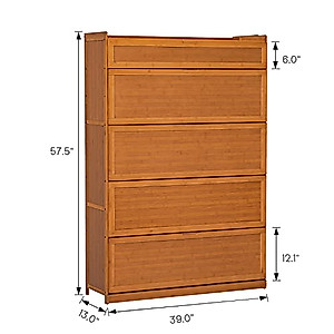 MoNiBloom Bamboo 9-Tier Shoe Organizer Contemporary Cabinet with Door 41-Pair Heels Boots Compartment, Hallway Entryway, Brown