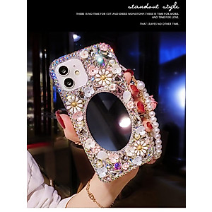 redecarie for Galaxy Note 10 Plus Bling Diamond Rhinestone Mirror Case,Women Girls Cute 3D Glitter Shiny Sparkle Protective Floral Phone Case with Lanyard for Samsung Galaxy Note 10 Plus