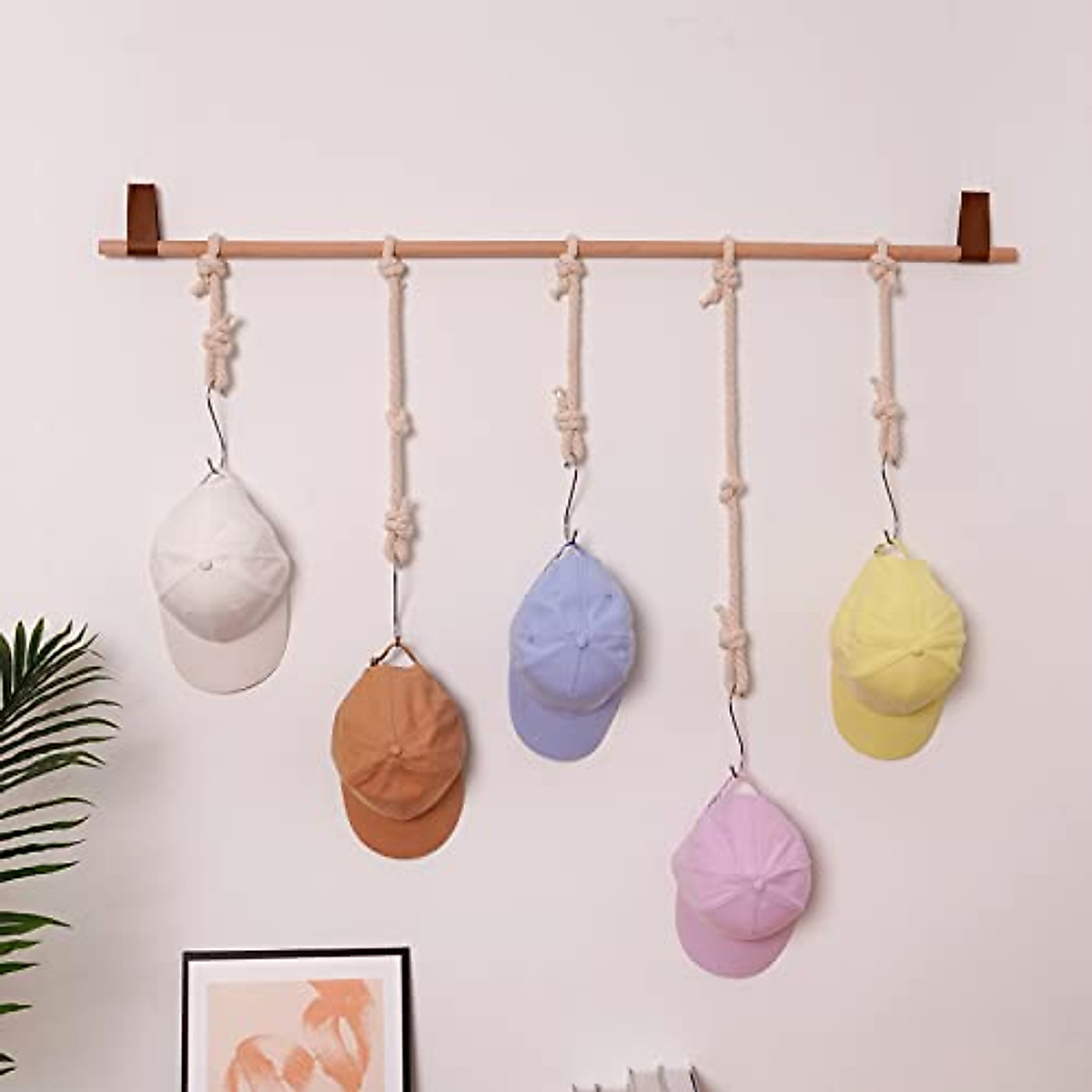 EVOLVEOVER Hat Holder Organizer Boho Wall Hanging Hat Rack Fedora Cowboy Hat Storage Baseball Cap Hanger Macrame Display Shelf Bohemian Hooks