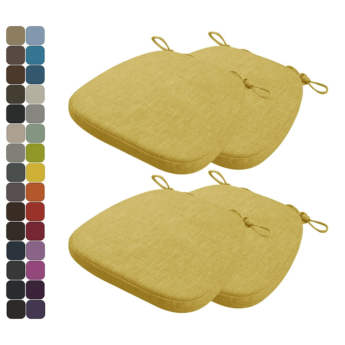 Kimgull Chair Cushions with Ties, Non Slip Chair Pads Set of 4, Thickened Breathable Cover Detachable Seat Cushion, for Kitchen Dining Living Room Office Chair (17x15.7x2In Yellow)