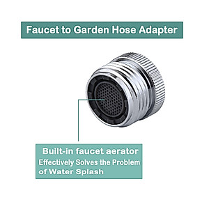 walkinginrain Faucet Adapter with Aerator, Sink Faucet to Garden Hose Adapter, Faucet Adapter to Garden Hose for Kitchen and Bathroom, 3/4" GHT Thread Chrome