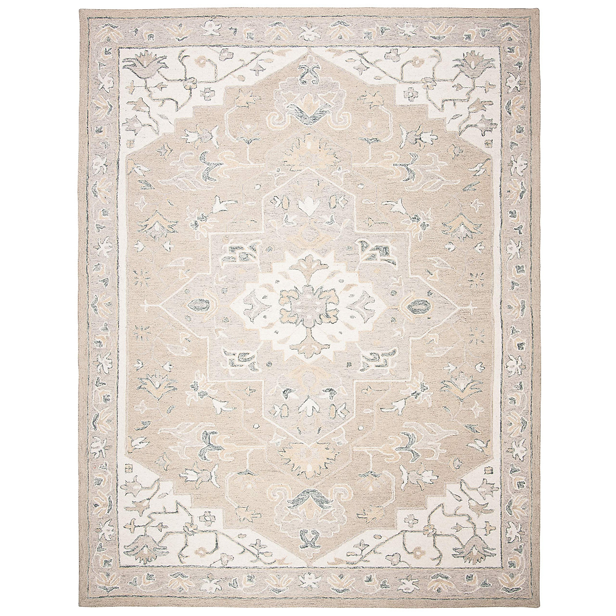 SAFAVIEH Micro-Loop Collection Area Rug - 9' x 12', Light Grey & Ivory, Handmade Medallion Wool, Ideal for High Traffic Areas in Living Room, Bedroom (MLP505F)