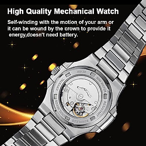 JOESD Men's Automatic, Auto Date Wrist Watches Waterproof Analog Watch with Stainless Steel Skeleton Luxury Classic Mechanical Watch 42mm