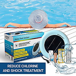 Solar Pool Ionizer for High Capacity Swimming Pool up to 45,000 Gallons - 85% Less Chlorine - 25% More ions - Kill Algae - Longer Lasting Copper Anode - Keep Water Crystal Clear (Blue)