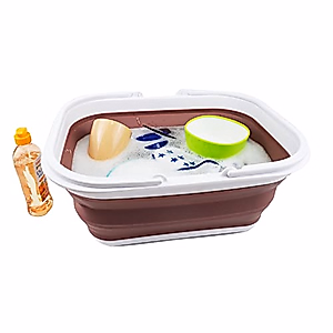 SAMMART 15L (4 Gallons) Collapsible Basket with Handle - Portable Outdoor Picnic Basket/Crater - Foldable Shopping Bag - Space Saving Storage Container (Dark Sea Green + Dusky Pink)