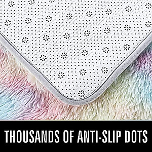 LOCHAS Luxury Shag Rug Fluffy Area Rugs 4x6 Feet, Cute Rainbow Rugs for Girls Bedroom Kids Room, Soft Tie-Dye Living Room Carpet, Teen Girls Boys Room Decor Carpets, Rainbow