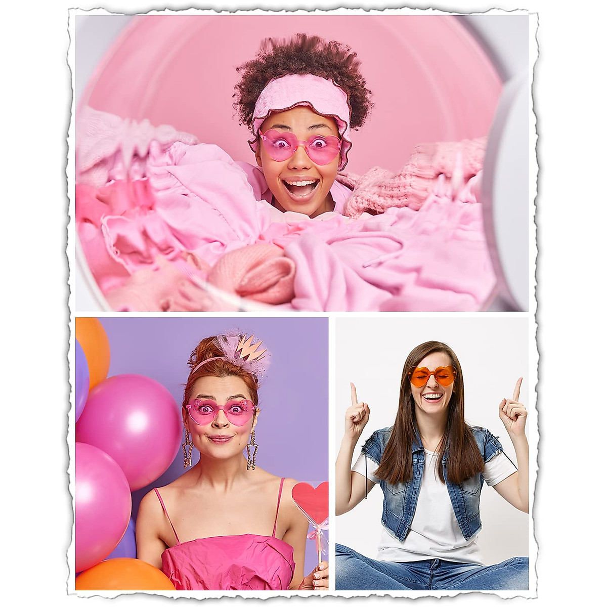 PARSUP 14 Pairs Heart Shaped Rimless Frameless Sunglasses Transparent Candy Color Glasses Tinted Eyewear Bachelorette Party Favors Photo Booth Props,14 Colors