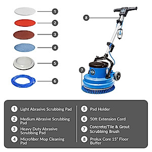 Prolux Core Heavy Duty 15 inch Floor Buffer Scrubber and Polisher Cleaning Machine - All floor surfaces
