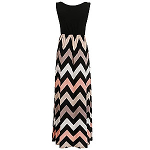 Sherosa Womens Plus Size Empire Waist Chevron Zigzag Floor Length Maxi Dress (XL, Black)