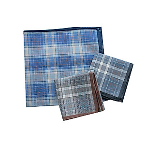 CoCoUSM Mens Cotton Handkerchiefs Plaid Handkerchief for Men Pocket Squares 3PCS