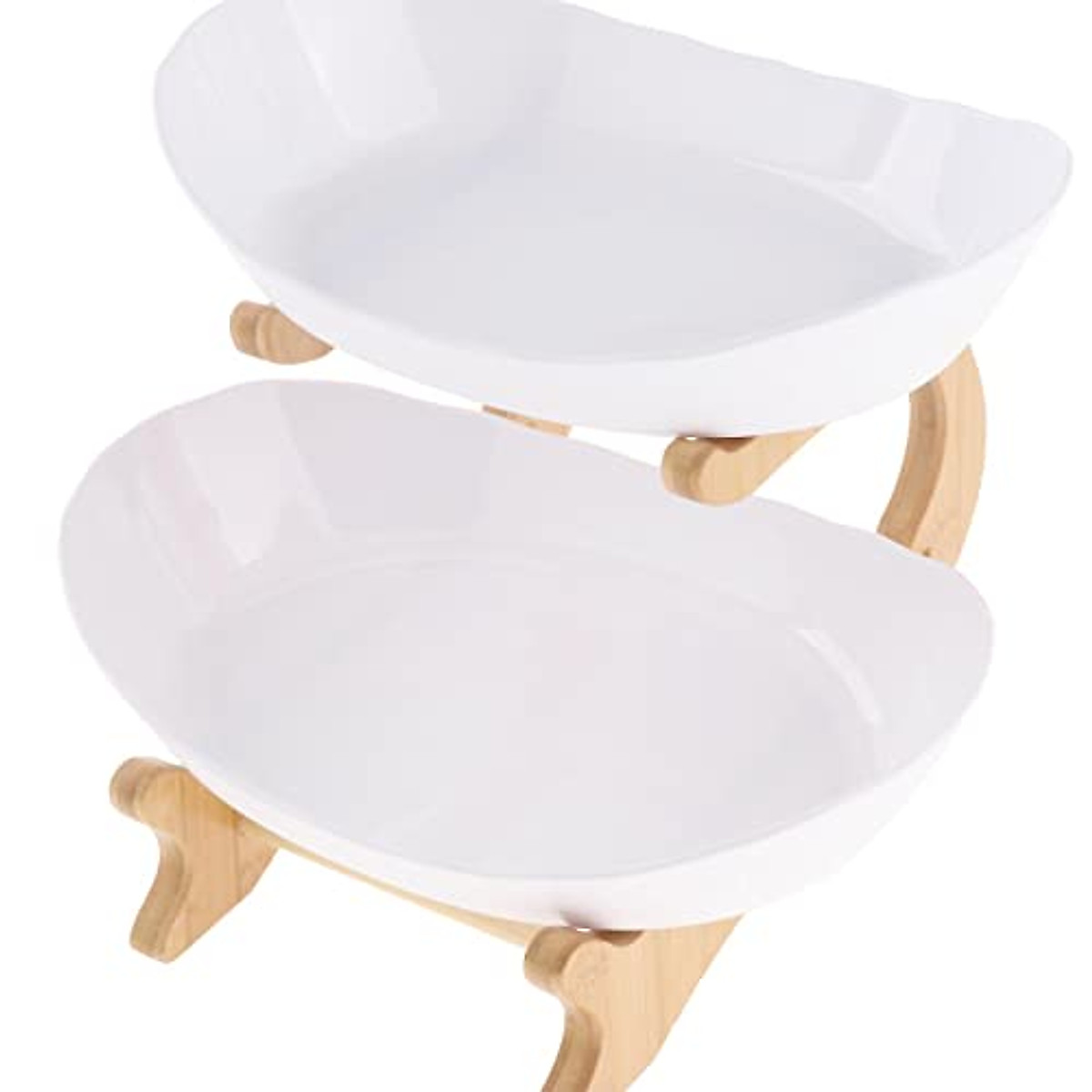 Elegant Multi-Tiered Fruit Tray Plate with Wooden Stand, Serving Tray, Appetizer Dessert Stand, Tray Display, 2 Tiers White