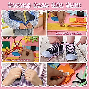 BESFAN Busy Book for Toddlers 1-3, Montessori Toys Busy Board Educational Sensory Learning Toys with Life Skills Travel Toys for Toddlers 1-3 for Road Trip Plane Car