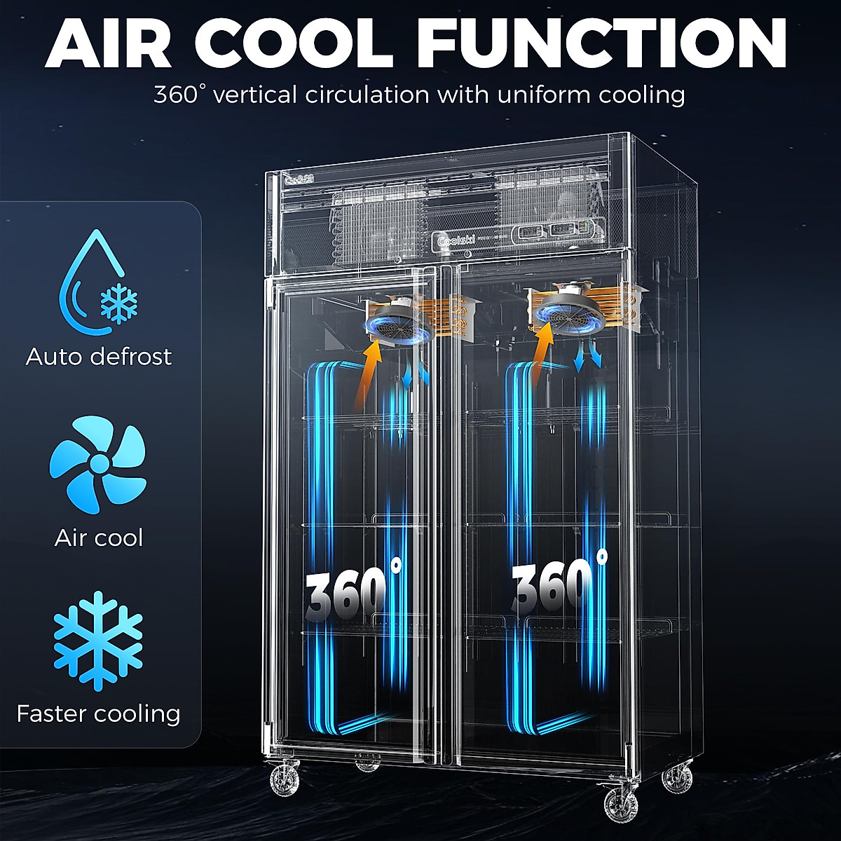 Coolski 48" W Commercial Refrigerator and Freezer Combo, 36 Cu.ft 2 Section Stainless Steel Solid Door Fan Cooling Upright Reach in Freezer for Restaurant Bar Shop Kitchen Garage School Church