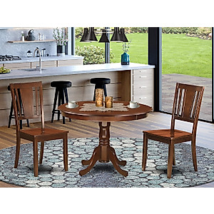 East West Furniture HLDU3-MAH-W 3 Piece Dining Set Contains a Round Dining Room Table with Pedestal and 2 Kitchen Chairs, 42x42 Inch, Mahogany