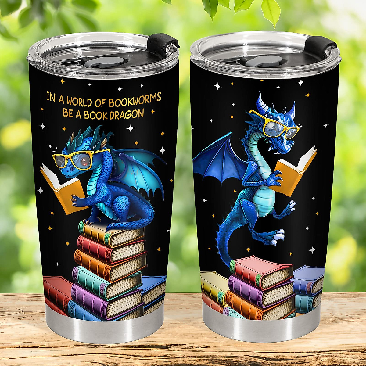 34HD Book Dragon Tumbler with Lid, 20oz Stainless Steel Vacuum Insulated Dragon Coffee Mug, Book Lover Gifts for Birthday Christmas Back To School, Bookworm Gifts for Women, Bookish Items