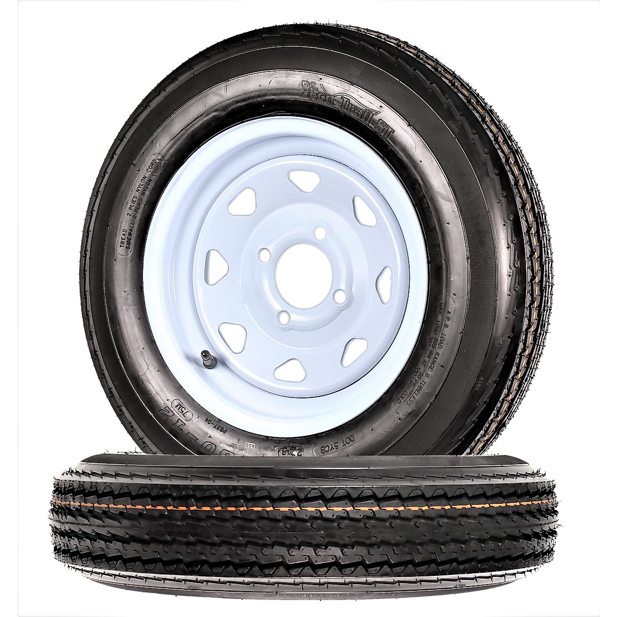 eCustomrim 2-Pack Trailer Tires On White Wheel Rims 530-12 5.30-12 5.30 x 12 Load Range C 4 Lug - 2 Year Warranty w/Free Roadside