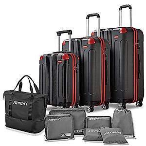 Joyway Luggage 10-Piece Sets,ABS Hardside Suitcase with Spinner Wheels,TSA Lock Luggage Sets for Women and Men (Black Red)…