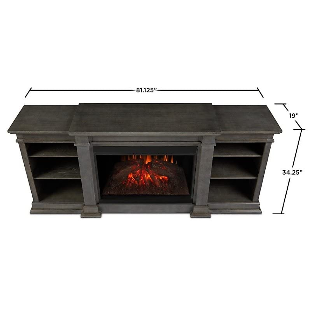 BOWERY HILL Modern 81" Fireplace TV Stand Mantel Heater with Remote Control, Adjustable Led Flame, 1500W in Antique Gray