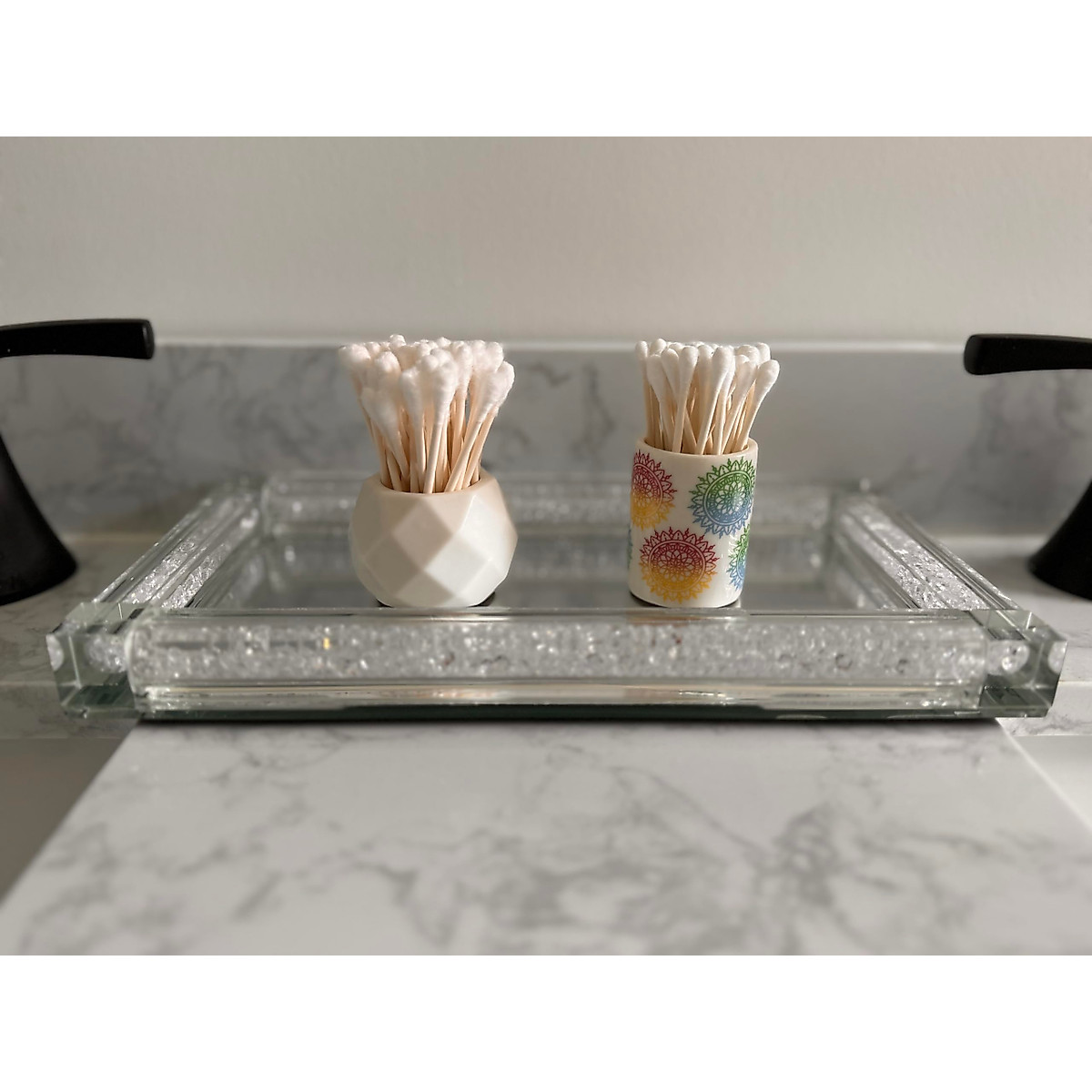 Home Haven Qtip Holder - Boho Mandelas Design - Q Tip Holder for Bathroom, Floss Pick Holder, Cotton Swab Holder, Bathroom Sink Decor, Flosser Holder, Bathroom Vanity Decor, Cute Bathroom Decor